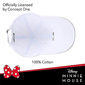 Disney Minnie Mouse Bows Embroidered Cotton Adjustable Dad Hat with Curved Brim, White, One Size