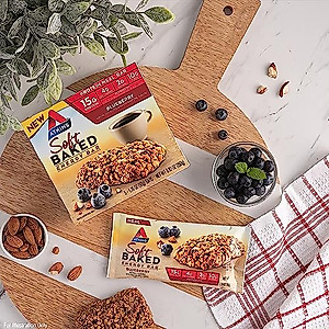 Atkins Soft Baked Energy Bars, Blueberry, 15g Protein,2g Sugar, Excellent Source of Fiber, Low Carb, 4 Packs (5 Bars Each)