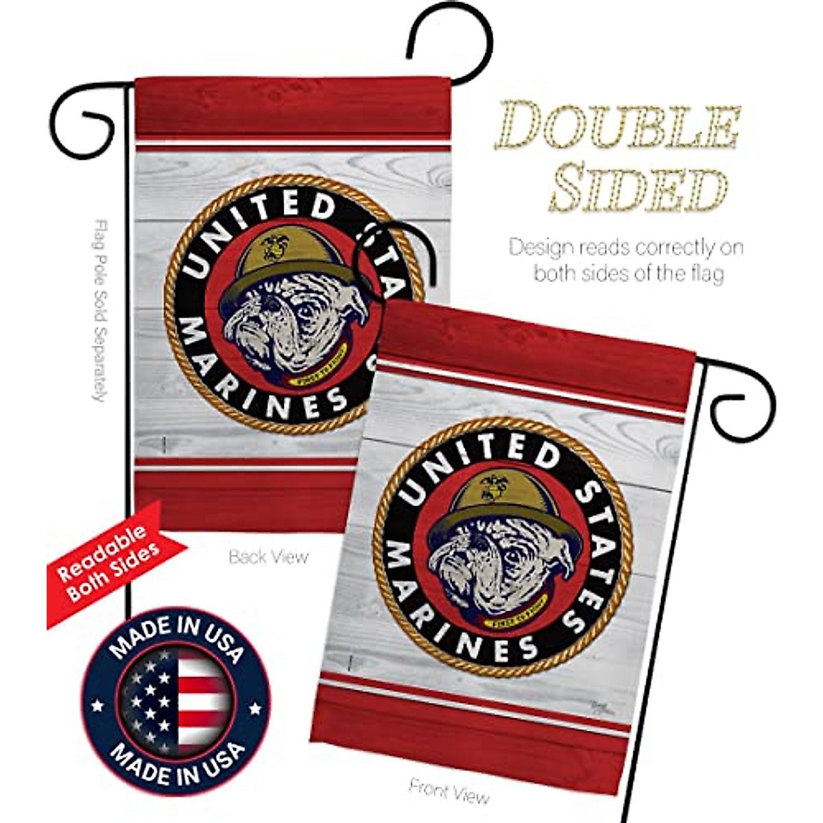 Breeze Decor Marine Bulldog Garden Flag Armed Forces Corps USMC Semper Fi United State American Military Veteran Retire Official House Decoration Banner Small Yard Gift Double-Sided, Made in USA