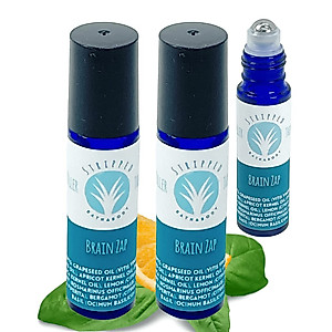 2PK BRAIN ZAP Aromatherapy Roll On (12ml) – Energy, Focus, Mental Clarity, Inspiration – Mood Lifting Citrus, Mint, Herbal Fragrance – Natural Study Aid – Great Stocking Stuffer (Two Bottles)