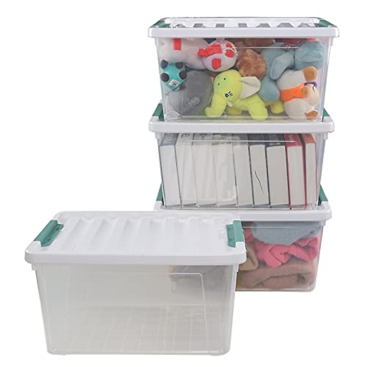 Ponpong 36 Quart Large Storage Box, Clear Plastic Latch Box, 4-Pack