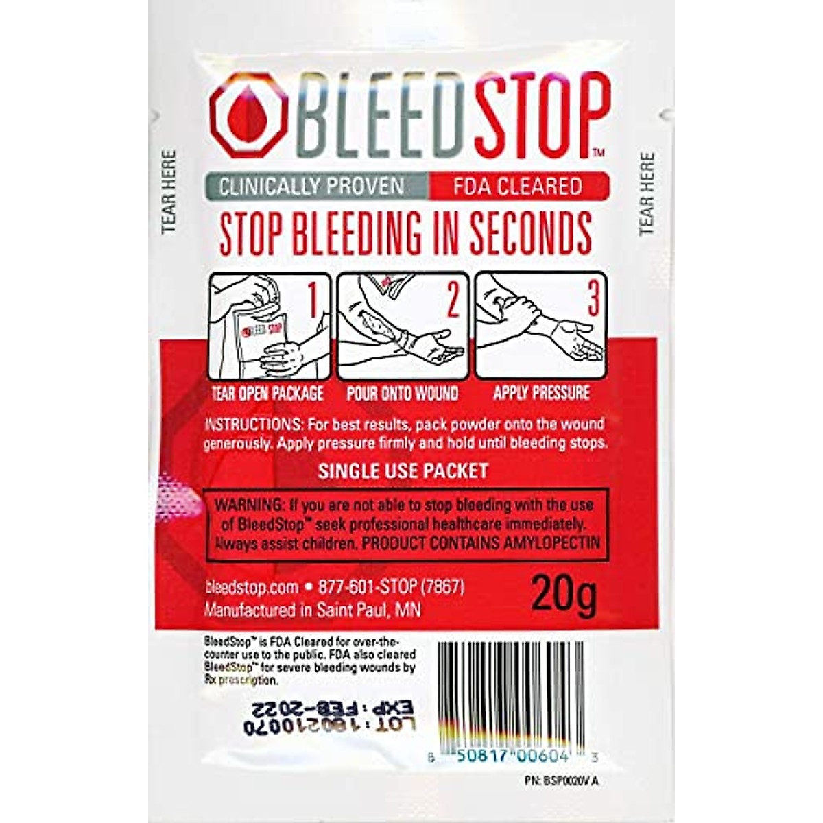Bleedstop Stop Bleeding in Seconds Emergency First Aid for Home Kids and Family (2) 20g Powder Packets (1)