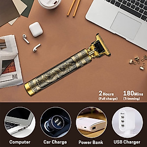 Vacto Cordless Hair Clipper, Zero Gapped T-Blade Trimmer Rechargeable Beard Trimmer, Professional Hair Clippers with 4 Guide Combs Hair Grooming Set for Men (Bronze)