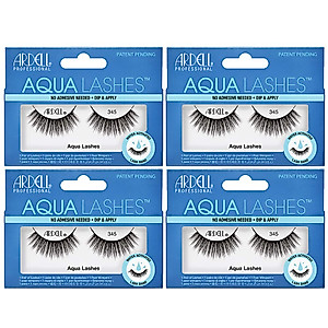 Ardell Aqua False Strip Lashes 345, Water Activated Fake Lashes, Eye Makeup Enhancement, No Lash Glue Required, 4 Pack