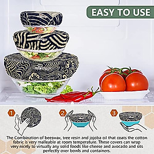 Li'l Things Eco-friendly Beeswax Bowl Covers | Improved Beeswax Coating | Elastic Food Storage Covers | Reusable Lids For Food, Fruits and Leftover | 5 Sizes | 3 Different Themes | Japanese Waves