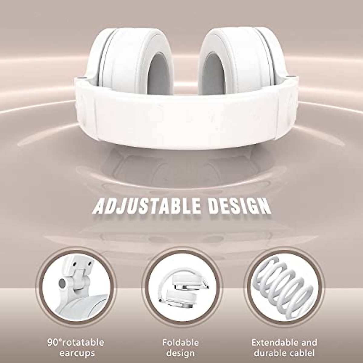 Nasuque Over-Ear Headphones, Foldable Headsets with Stereo Sound, Powerful Bass Headphones with Protein Memory Foam Ear Pads, 50mm Neodymium Drivers for Electric Drum Piano Guitar AMP (Silver)