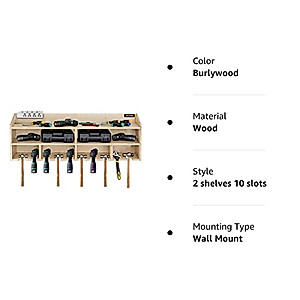 VEVOR Power Tool Organizer, Wall Mount Drill Holder, 10 Drill Hanging Slots Drill Charging Station, 2 Shelf Cordless Drill Storage, Polished Plywood Toolbox for Saw, Impact Wrench, Screwdriver Drill