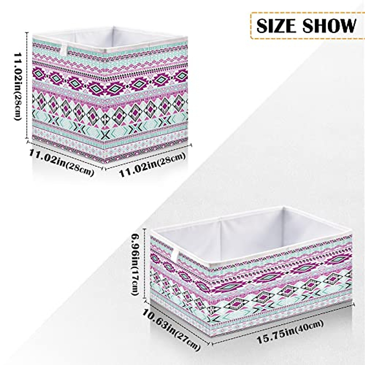 Kigai Cube Storage Bin Pink Aztec Navajo Print Foldable Storage Basket Toy Storage Box for Home Organizing Shelf Closet Bins, 11 x 11 x 11-Inch