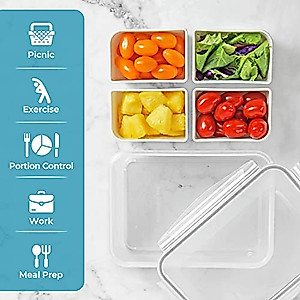 carrotez Food Storage Container with 4 Removable Compartments, Food Prep Container with Airtight Lids, Portion Control Container, Reusable, BPA Free, 6.3 Cup (1500ml)