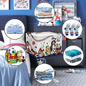 Clastyle Collapsible Dog Gift Toy Basket Rectangle Pet Clothes Food Snack Storage Bin Cute Large Sports Ball Grey Storage Cubes