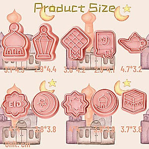 Eid Mubarak Cookie Cutters 10 Pieces Plastic Cookie Cutter Set for Baking -Mosque,Lantern,Anise Star,Church,Koran Book, Fasting Room,Moon and Stars,Malay Dumplings and More