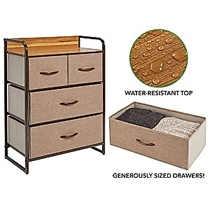 mDesign 30.9" High Steel Frame/Wood Top Storage Dresser Furniture Unit with 4 Removable Fabric Drawers - Bureau Organizer for Bedroom, Living Room, or Closet - Coffee/Espresso Brown