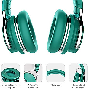 meidongg Active Noise Cancelling Bluetooth Wireless Over Ear Headphones with Mircophone, 30H Playtime,Deep Bass, Comfortable Protein Earpads, for Travel, Home, Office (Dark Green)