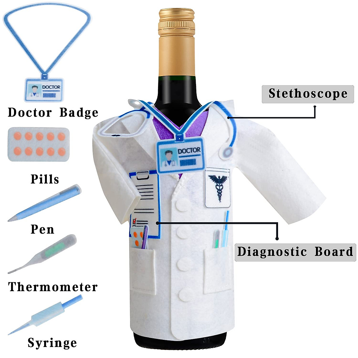 HnoonZ Residency Match Day Gifts,Doctor’s Day Gifts for Doctor,Doctor Wine Bottle Cover,White Coat Ceremony Gift,Wine Doctor Coat,Doctor Themed Gift,Doctor Wine Cover,Medical School Graduation Gifts