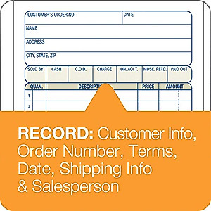 Adams Sales Order Books, 2-Part, Carbonless, White/Canary, 4-3/16 x 7-3/16 Inches, 50 Sets per Book, 6 Books