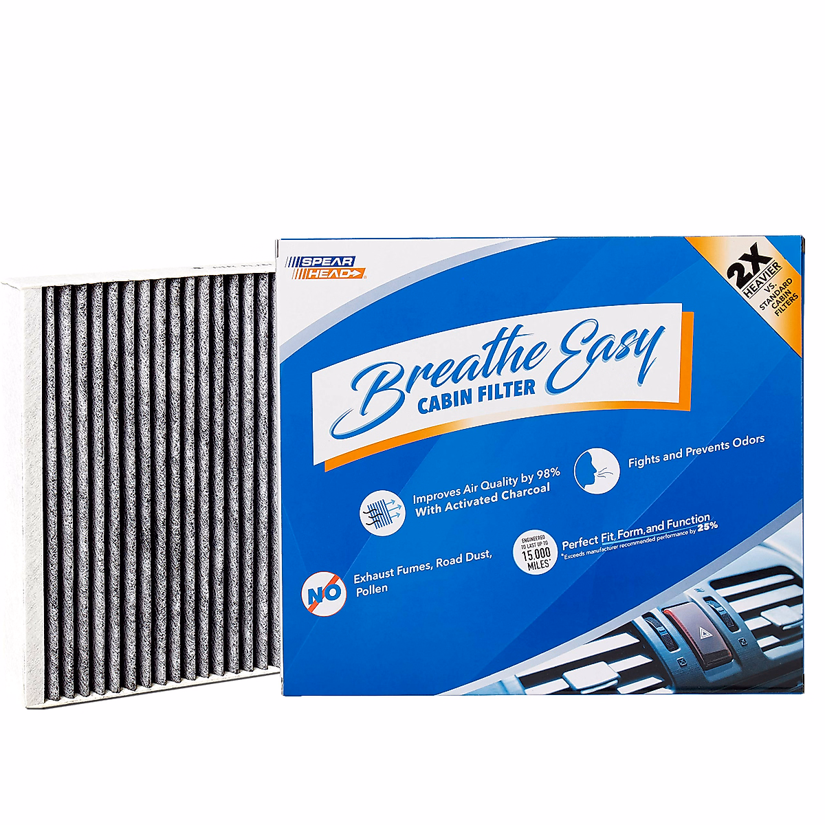 Spearhead Odor Defense Breathe Easy AC & Heater Cabin Filter, Fits Like OEM, Up to 25% Longer Lasting w/Activated Carbon (BE-966)