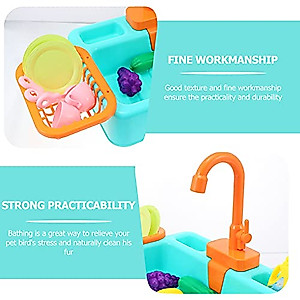 balacoo Small Bird Toys Parrot Bath Tub with Faucet Automatic Bath Box Water Dispenser Bird Shower Feeder Sink Playing Toy for Small Parrot Budgie Parakeet Canary Macaw Children Toys