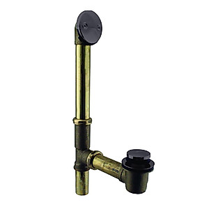 Westbrass 14" 17 Gauge Brass Tip-Toe Drain Bath Waste and Overflow with 2-Hole Faceplate, Matte Black, D325-62