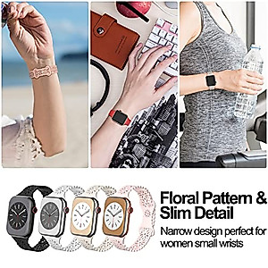 TSAAGAN 5 Pack Lace Silicone Bands Compatible for Apple Watch Band 38mm 40mm 41mm 42mm 44mm 45mm 49mm, Slim Hollow-out Breathable Sport Thin Strap for iWatch Ultra Series 8/7/SE/6/5/4/3/2/1 Women Men
