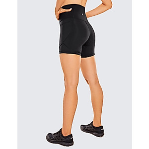 CRZ YOGA Women's Naked Feeling Biker Shorts - 5 Inches High Waisted Gym Running Compression Spandex Shorts Side Pockets Black Small