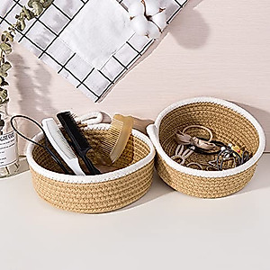 LLixinJu Small Basket Small Baskets for Organizing Small Rope Basket Small Woven Basket Set of 2 Key Basket Round Mini Storage Bins for Bathroom Desk Organizer Gifts, XS Brown
