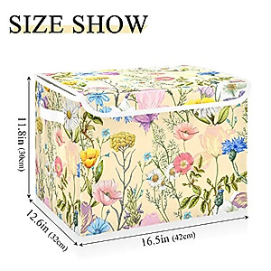Summer Wildflowers Storage Bin with Lid Large Oxford Cloth Storage Boxes Foldable Home Cube Baskets Closet Organizers for Nursery Bedroom Office