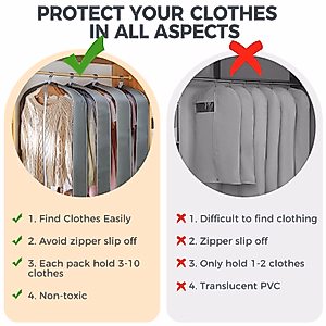 6 pcs 40" Garment Bags for Hanging Clothes, Clear Suit Bags for Closet Storage Clothing Storage, Garment Bags for Travel Covers with 4" Gussets for Coats, Jackets, Shirts and Sweater