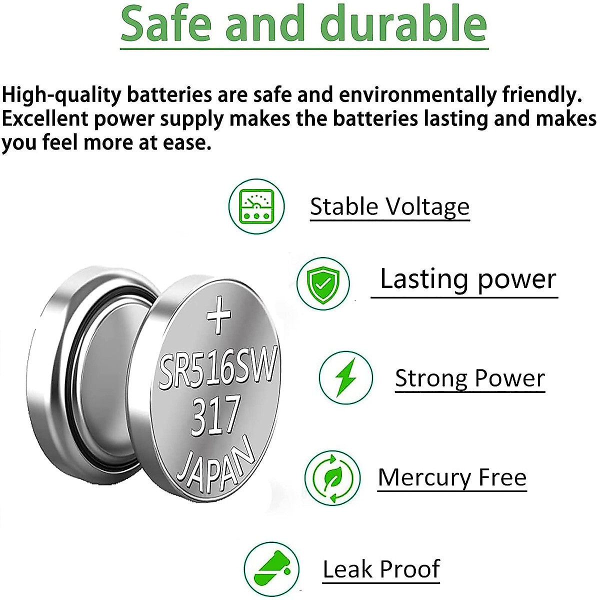 SKOANBE SR516SW 317 1.5V Button Coin Cell Silver Oxide Watch Battery（10-Packs）