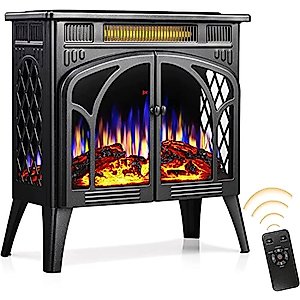 R.W.FLAME Electric Fireplace Stove Heater with Remote Control, 25" Fireplace Heater, Adjustable Brightness and Heating Mode, Overheating Safe Design,Flame Work with or Without Heat