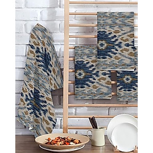 Onekaccu Geometric Abstract Floral Dish Towels Set, Waffle Weave Kitchen Towels Microfiber Towels Cleaning Western Native Tribal Soft Absorbent Dish Drying Towels Hand Towels 2 Pack 15.7x23.6 in