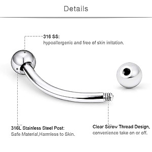 SCERRING 12PCS 16G 10mm Stainless Steel Eyebrow Tragus Helix Rook Daith Earrings Belly Lip Ring Clear Cubic Zirconia Barbell Body Piercing Jewelry Silver