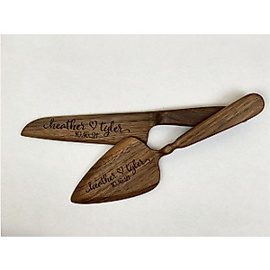 Personalized Wooden Cake Set, Laser Engraved Cake Set With Heart,Wedding Gift,Anniversary Gift,Wooden Knife And Server,Rustic Cake Set,Wedding Cake Cutting Set, Farmhouse Cake Server