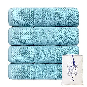 Antioch Home Bathroom Hand Towels, Hotel Quality & Fluffy & Absorbent & Soft & Fast Drying Turkish Hand Towels for Bathroom, 100% Cotton Turkish Hand Towel Set - [ 4 Pack – 16 x 28 inches ] - Aqua