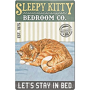 Vintage Tin Sign Art Cat Metal Poster - Sleepy Kitty Metal Tin Sign Wall Sign Funny Metal Tin Sign Home Vintage Art Decor Iron Painting 8x12 inch