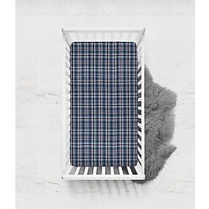 Bacati Crib Fitted Sheet, Blue Plaids Yarn Dyed (Pack of 2)
