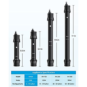 NICREW Aquarium Heater, Temperature Adjustable Fish Tank Heater with Wired Controller, Submersible Thermostat for Saltwater and Freshwater, Suitable for 5-10 Gallon Tanks, 50W
