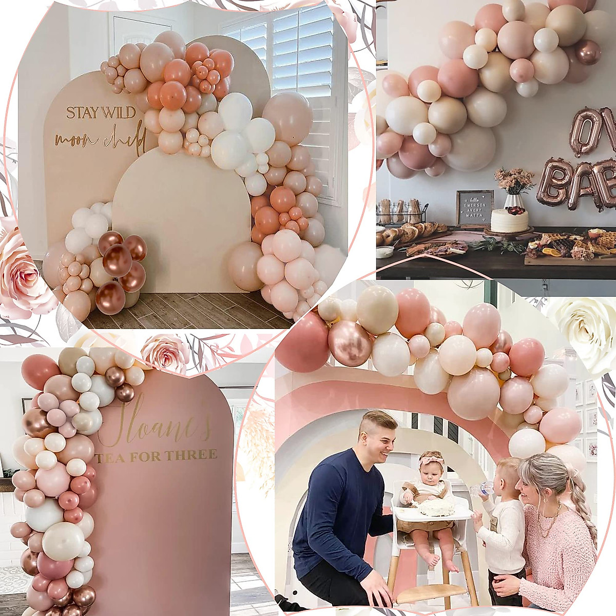 Boho Pink Balloon Arch Garland Kit, SCMDOTI Blush Pink Balloon Arch with Double Stuffed Dusty Pink Nude Neutral Balloons for Baby in Bloom Baby Shower, Birthday, Weddings,Bridal Shower Decoration