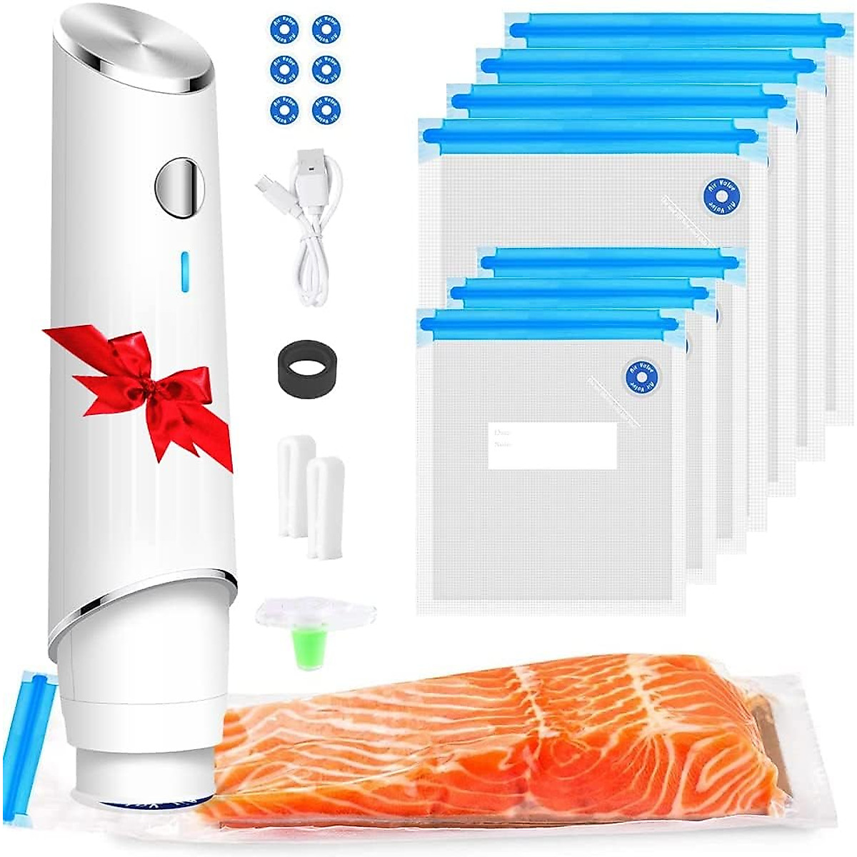 Sous Vide Bags|13PCS Electric Vacuum Sealer Kit for Anova,Joule Cookers|Handheld Vacuum Sealer with Auto Pause Function,7Pcs Reusable Vacuum Seal Food Sealer Bags