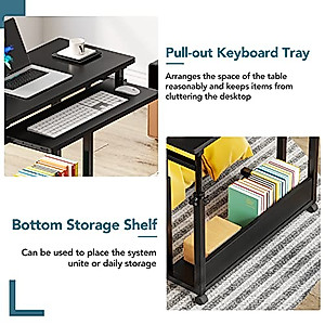 TRIBESIGNS WAY TO ORIGIN Mobile Portable Desk with Wheels, Height Adjustable Laptop Table Standing Rolling Computer Desk, Small Standup Desk with Keyboard Tray for Sofa and Bed, Home, Office, Black