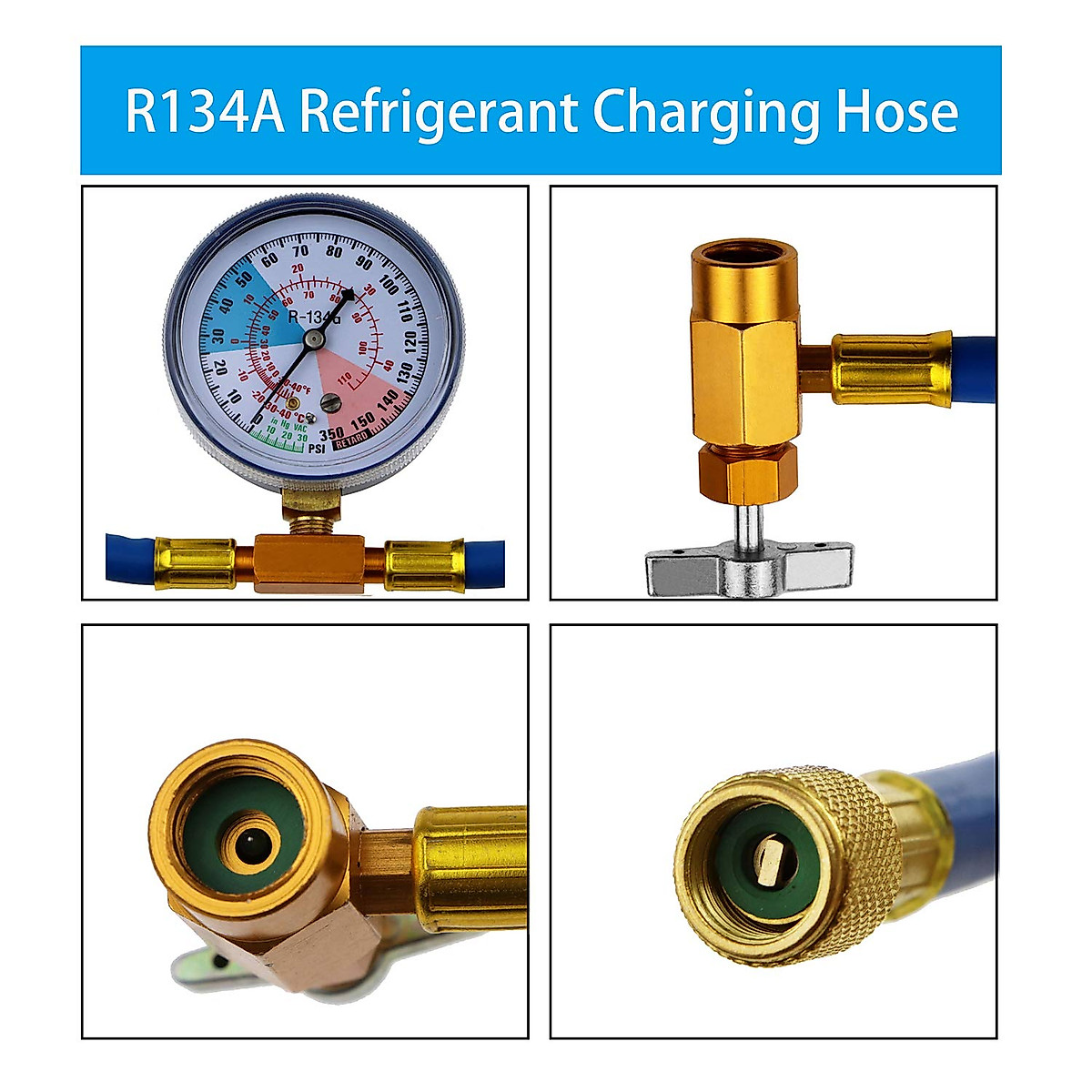 BPV31 Piercing Valve for Bullet with R134a Refrigerant Charging Hose,Refrigerant Can Tap with Gauge, R134a can to R-12/R-22 port