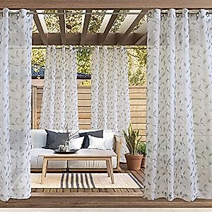 LOFT LIVING Tandem Leaf Indoor/Outdoor Grommet Curtain Panel 54" x 84" in Grey