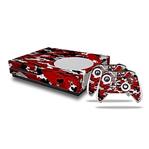 WraptorSkinz Decal Vinyl Skin Wrap Compatible with Xbox One S Console and Controllers - WraptorCamo Digital Camo Red