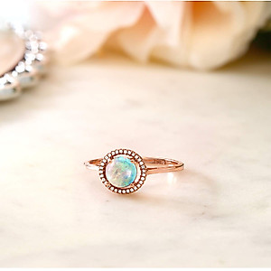 Gem Stone King 10K Rose Gold Gemstone Birthstone & Diamond Halo Promise Wedding Engagement Ring | Round 6MM | Rose Gold Ring For Women