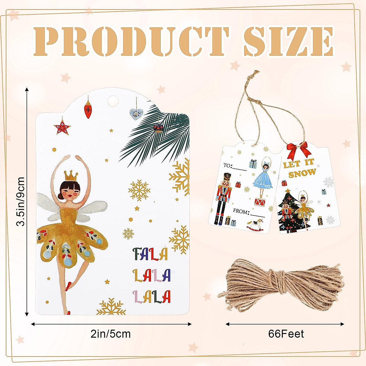 Yeaqee 120 Pcs Nutcracker Christmas Gift Tags with String Holiday Paper Name Tags Nutcracker Favor Tags Hanging Tag Labels for DIY Xmas Present Wrapping Party Decorations(White)