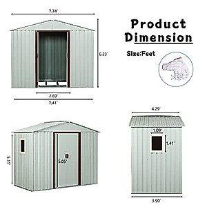 KELRIA 8ft x 4ft Outdoor Metal Storage Shed with Metal Floor Base,Metal Outdoor Storage Sheds with Sliding Doors and Window, Garden Shed Utility Tool Shed with Pent Roof for Backyard Lawn, White