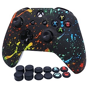 RALAN Controller Skin for Xbox One, Anti-Slip Silicone Controller Cover Protector Case Compatible for Xbox 1 Wireless/Wired Gamepad Joystick with 4 Thumb Grips Caps and Black Pro Thumb Grip x 8