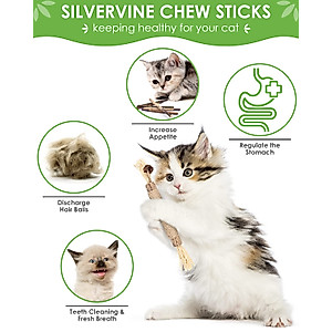 TINDTOP Silvervine Chew Sticks for Cats, 12 Pack Natural Catnip Chew Toys for Kittens Teeth Cleaning, Matatabi Dental Care, Increase Appetite, Calm Cat Anxiety and Stress, Cat Dental Toy