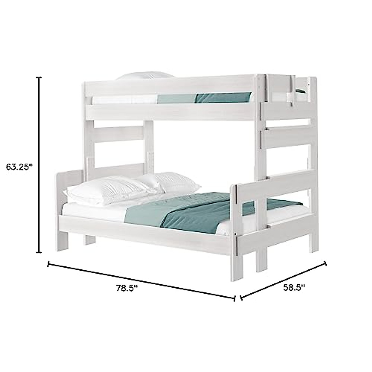 Plank+Beam Rustic Wood Bunk Bed, Solid Wood Twin-Over-Full Bed Frame, Heavy-Duty Bunk Bed for Adults, No Box Spring Needed, White Wash