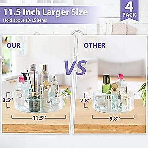 4 Pack Lazy Susan Organizer for Cabinet, Upgraded 11.5" Clear Lazy Susan Turntable with Handles and Raised Edge, Rotating Lazy Susan Spice Storage for Kitchen, Pantry, Refrigerator, Bathroom, Table