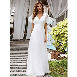 Ever-Pretty Women's Mother of Bride Dress Double V-Neck Empire Waist Front Wrap Tulle Bridesmaid Dress White US4